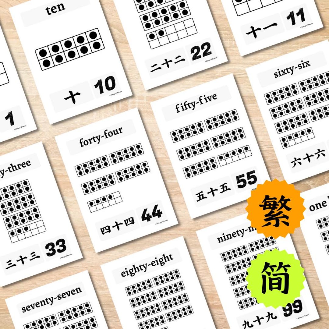 Bilingual Chinese Number 1-100 Black and White Flashcards, Mandarin ...