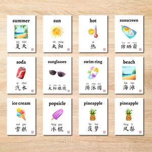 Summer Chinese Flashcards, Bilingual Simplified Chinese Seasons Flash ...