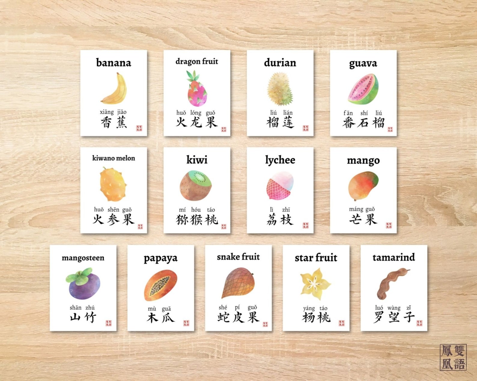 Tropical Exotic Fruits Chinese Flashcards Kids Food Bilingual Cards ...