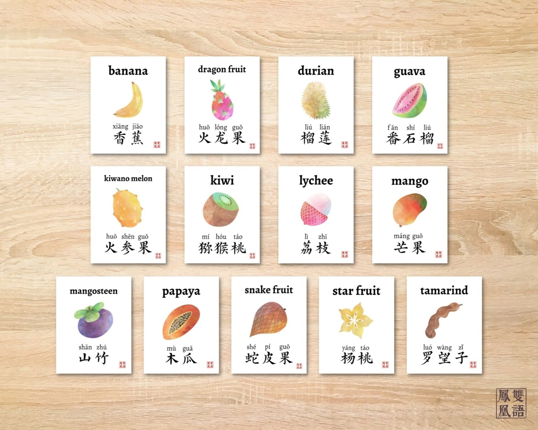 Tropical Exotic Fruits Chinese Flashcards, Food Bilingual Chinese Flash ...