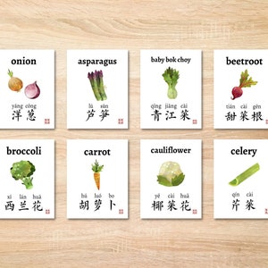 Vegetable Food Chinese Flashcards Kids Veggie Bilingual Cards ...