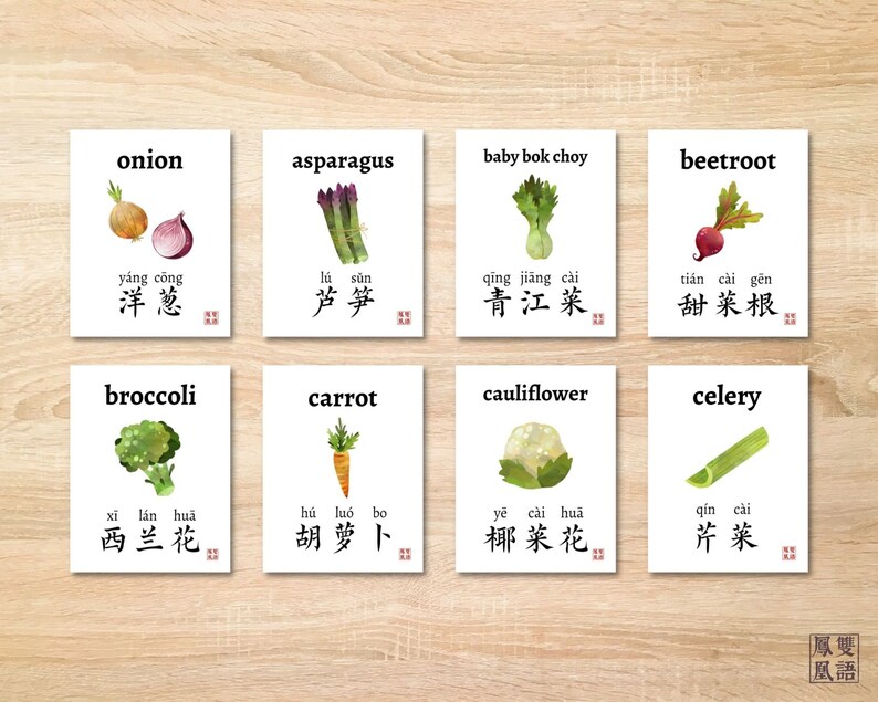 Vegetable Food Chinese Flashcards Kids Veggie Bilingual Cards ...