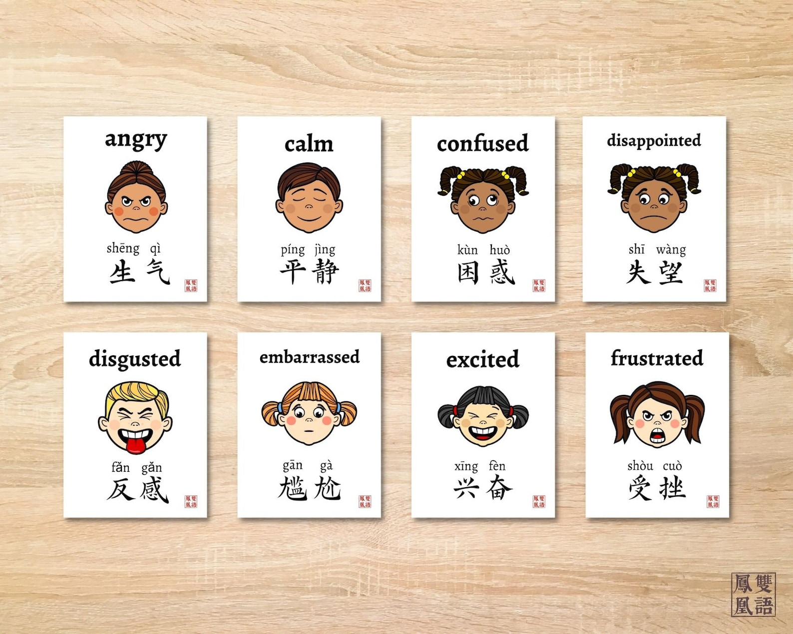 Emotions Feelings Flashcards Chinese Feelings Cards Kids Expressions ...