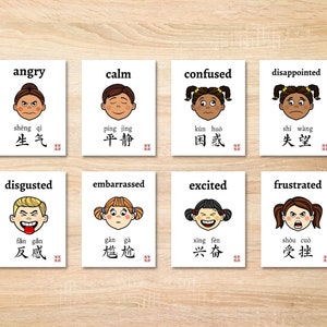 Emotions Feelings Flashcards Chinese Feelings Cards Kids Expressions ...