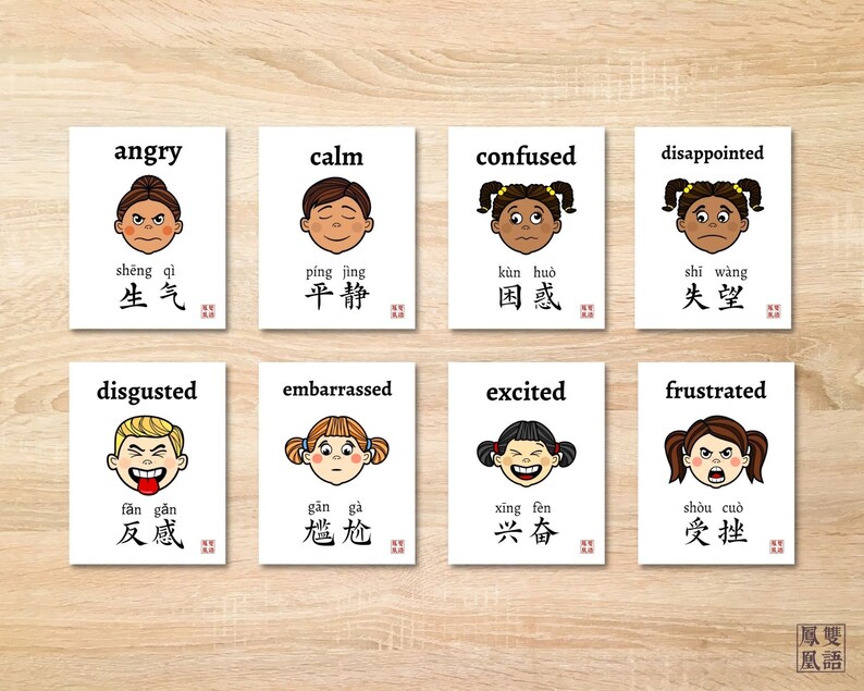 Emotions Feelings Flashcards Chinese Feelings Cards Kids Expressions ...