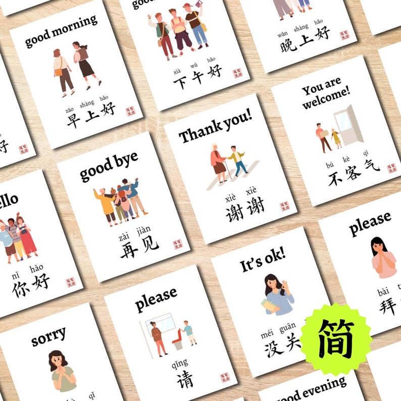 Simplified Chinese Greetings Flashcards, Bilingual Mandarin Polite ...