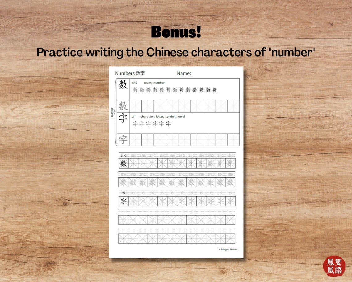 Numbers 1-10 Bilingual Simplified Chinese Characters Strokes Pinyin ...