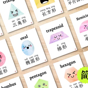 Simplified Chinese 2D Geometric Shapes With Cute Emoji Flashcards ...
