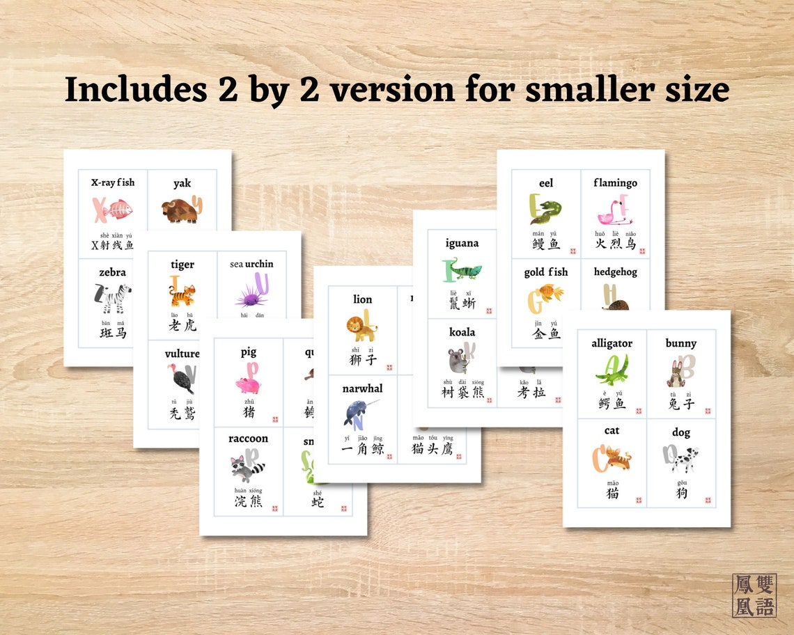 Chinese A to Z Animals Flashcards, Bilingual Simplified Mandarin Pinyin ...