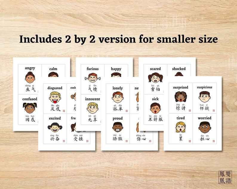 Emotions Feelings Flashcards Chinese Feelings Cards Kids Expressions ...