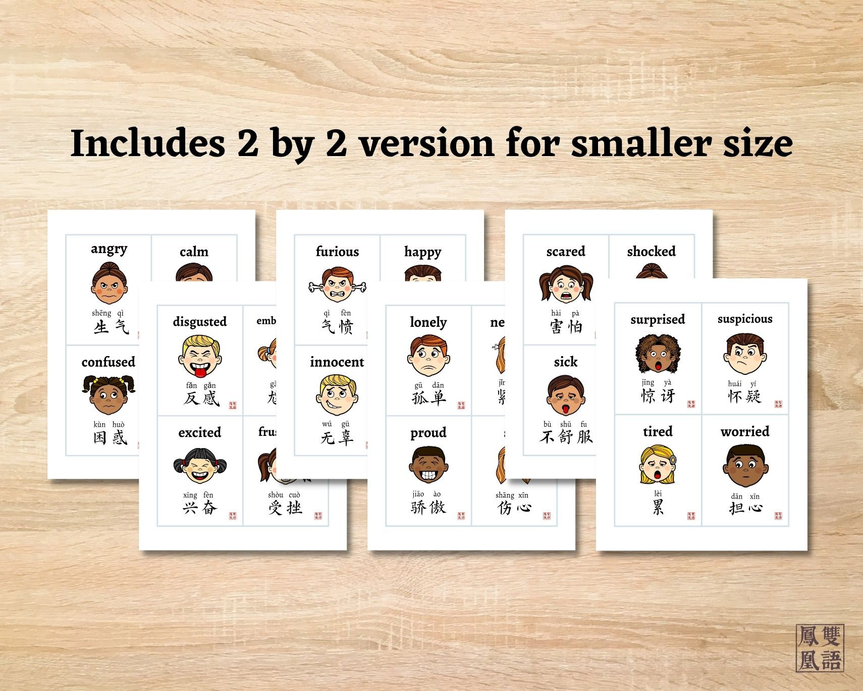 Emotions Feelings Flashcards Chinese Feelings Cards Kids Expressions ...