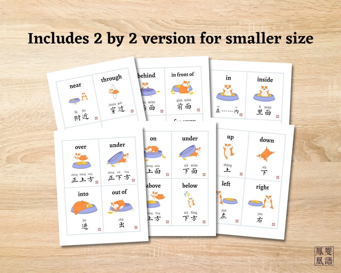 Simplified Chinese Prepositions of Place Flashcards, Bilingual Mandarin ...