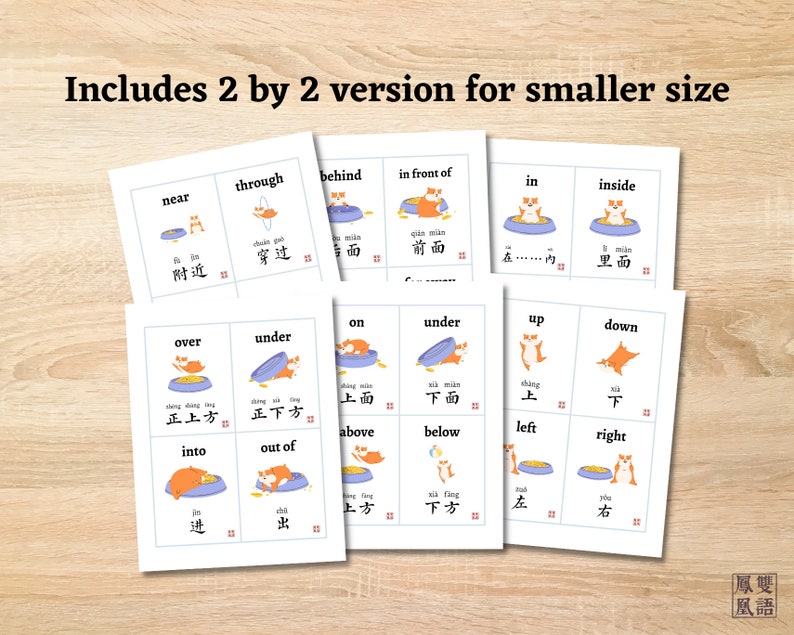 Simplified Chinese Prepositions of Place Flashcards, Bilingual Mandarin ...