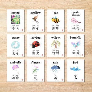 Simplified Chinese Spring Flashcards, Bilingual Mandarin Seasons Cards ...