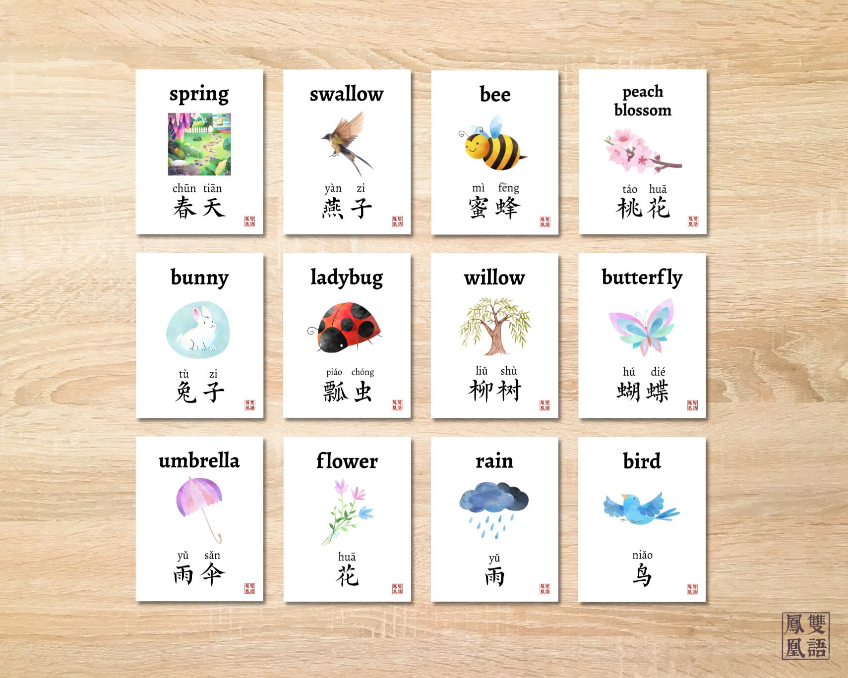 Simplified Chinese Spring Flashcards, Bilingual Mandarin Seasons Cards ...