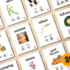 Traditional Chinese Autumn Flashcards, Bilingual Mandarin Seasons Cards ...