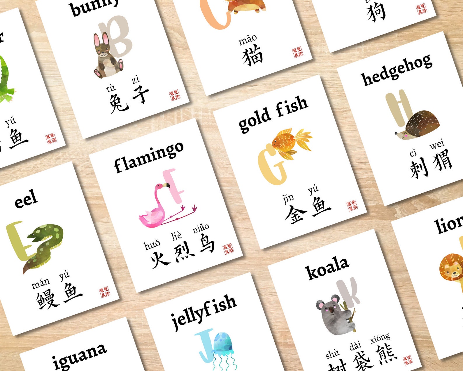 Chinese A to Z Animals Flashcards Bilingual Simplified - Etsy