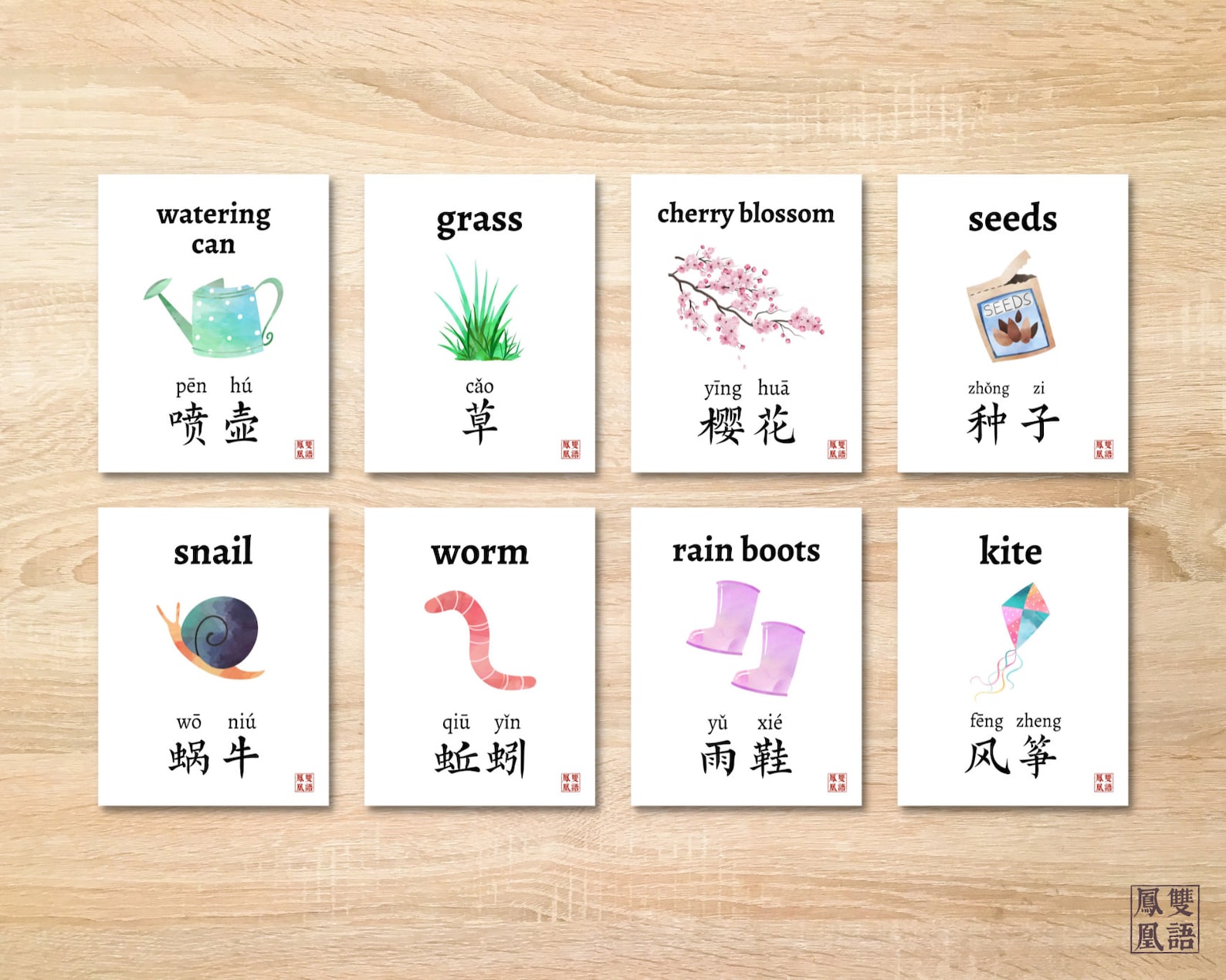 Simplified Chinese Spring Flashcards, Bilingual Mandarin Seasons Cards ...