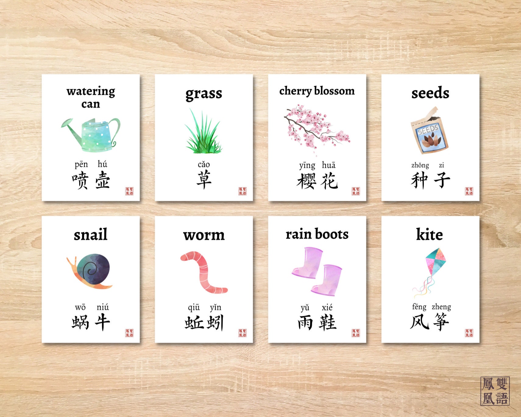Simplified Chinese Spring Flashcards, Bilingual Mandarin Seasons Cards ...