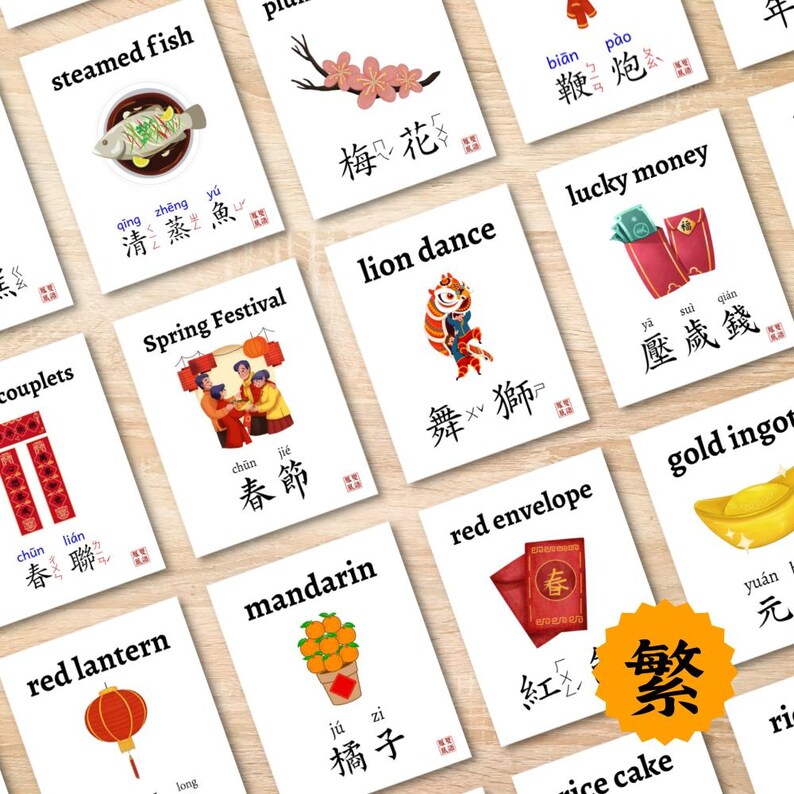 Lunar New Year Traditional Chinese Flashcards, Bilingual Mandarin ...