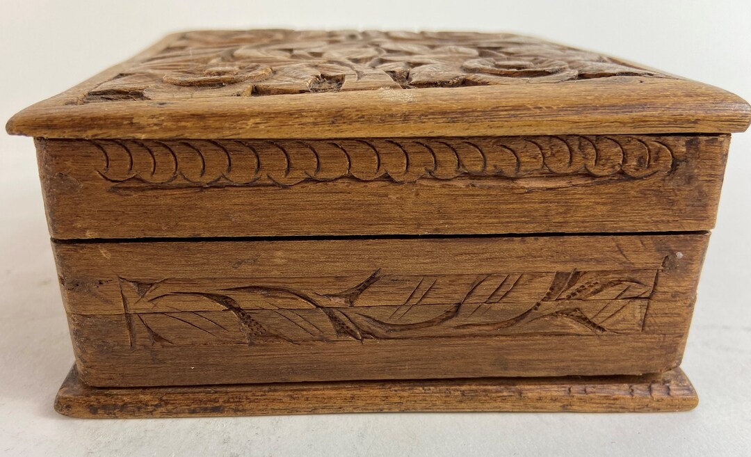Carved Wood Hinged Box With Sliding Lock - Etsy