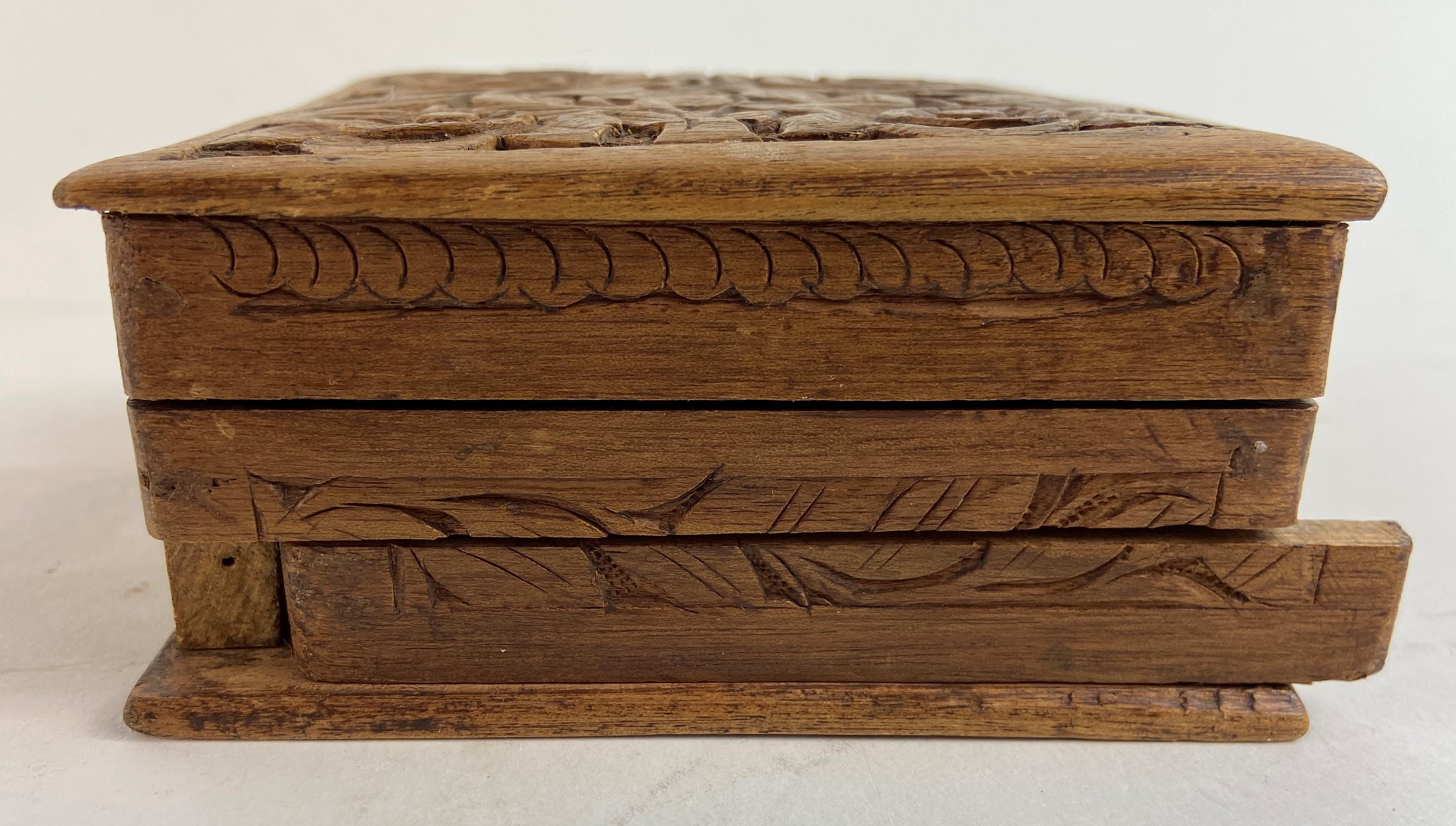 Carved Wood Hinged Box With Sliding Lock - Etsy