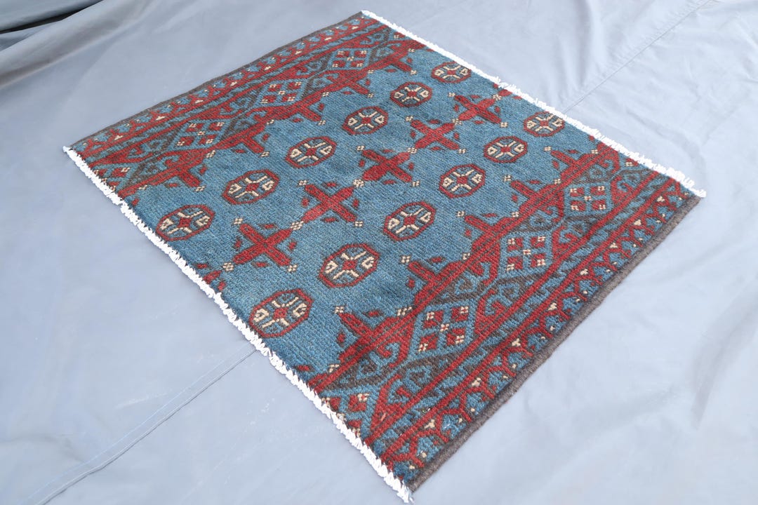 2'4x2'8 Ft Blue Bokhara Rug, Afghan Hand Knotted Rug, Geometric Rug ...