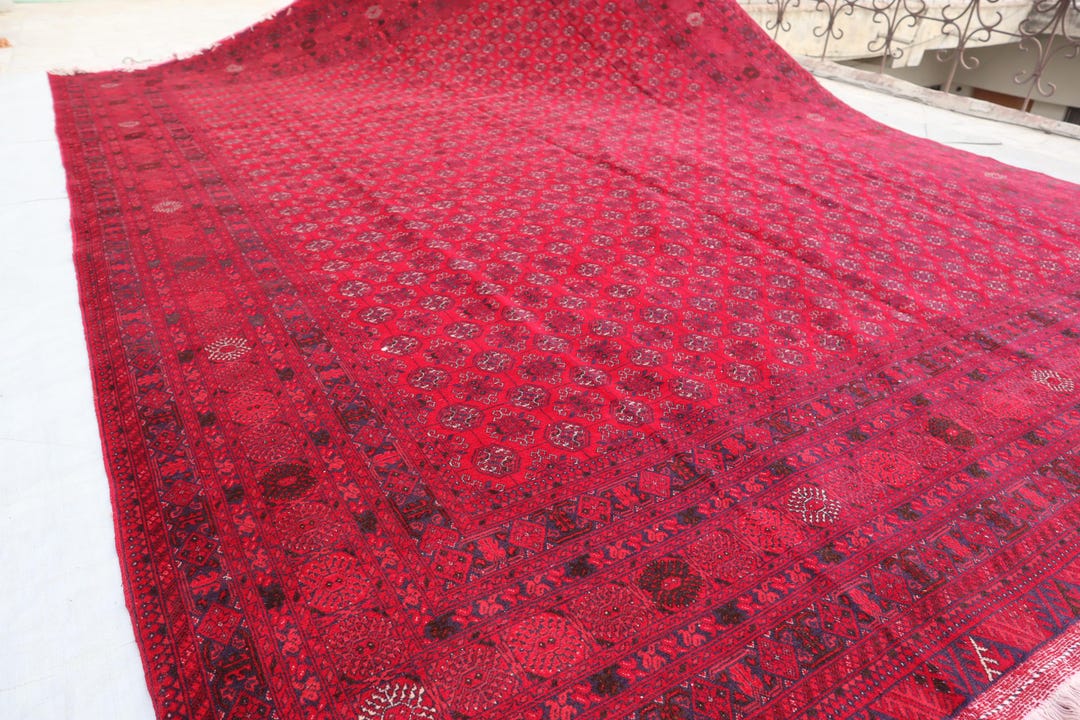 Vintage Rug, Turkmen Red Bukhara Rug, Custom Size Area Rug, Afghan ...