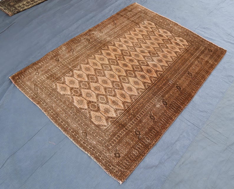 1920s Antique Muted Terracotta Rug 4x5'5 Afghan Vintage Faded Rug Low ...