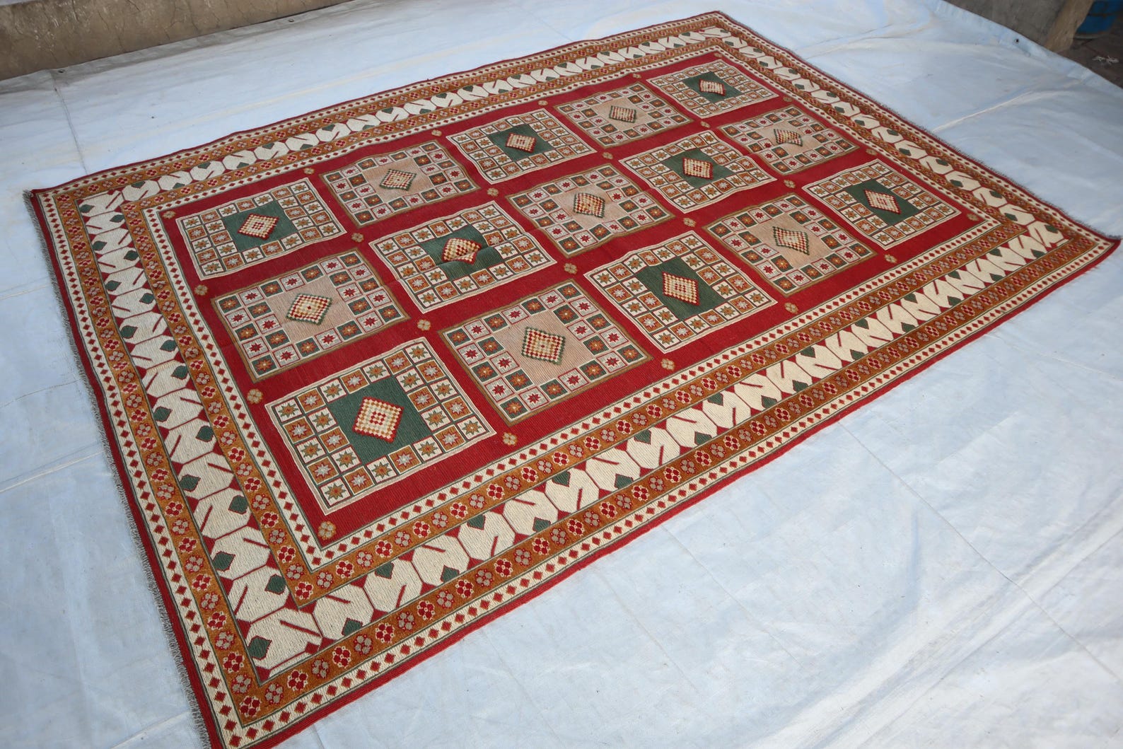 Vintage Afghan Tribal Super Fine Mishwani Kilim Rug, 6'3x8'9, Geometric ...