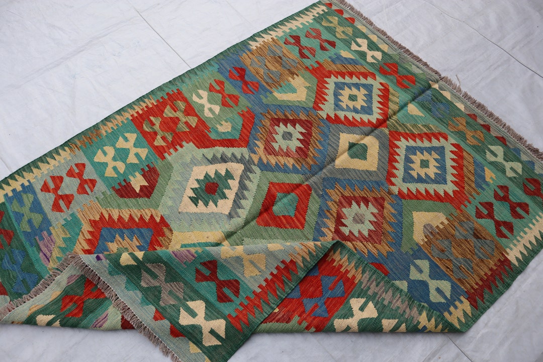 6'7 X 5'1 Ft, Handmade Afghan Chobi Vintage 100% Wool Area Rug ...