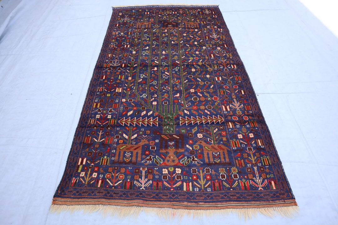 One of Kind Antique Rug 3'8x6'10 Pictorial Rug/ Animal Print Rug/ Hand ...
