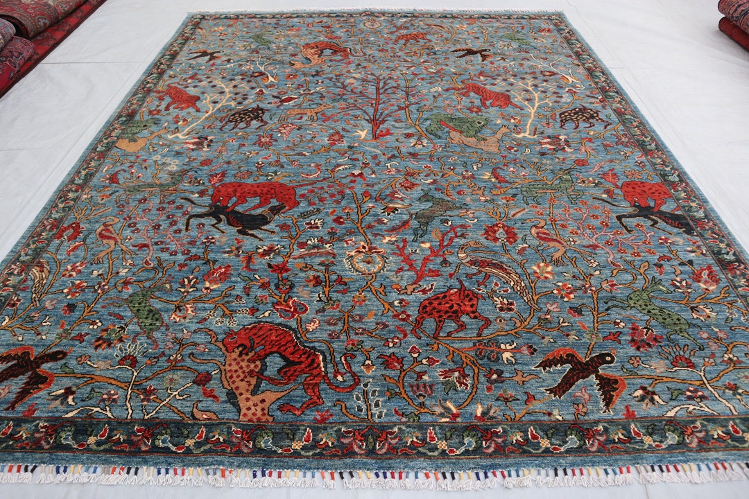 Large Tree of Life Pictorial Rug, Afghan Hand Knotted Wool Rug, Hunting ...
