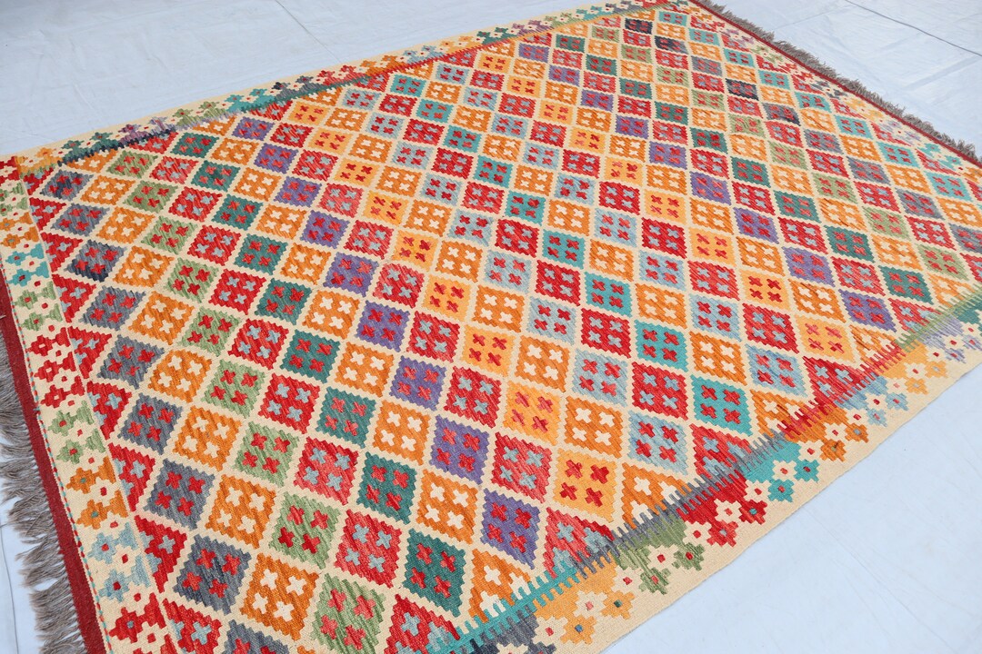 10x7 Multi Color Flatweave Rug/ Afghan Handmade Kilim Area Rug/ Fine ...