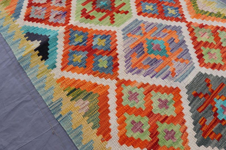 3x8 Ft Vintage Kilim Rug, Orange Tone Geometric Kilim Rug, Afghan ...