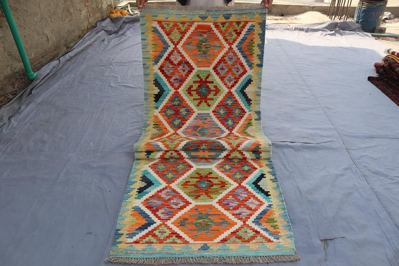 3x8 Ft Vintage Kilim Rug, Orange Tone Geometric Kilim Rug, Afghan ...