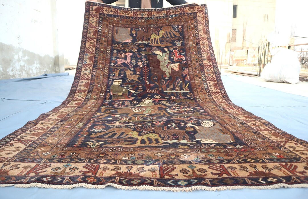 Antique 1950s Pictorial Rug 5x9 Ft, Faded Vintage Bohemian Wall Décor ...