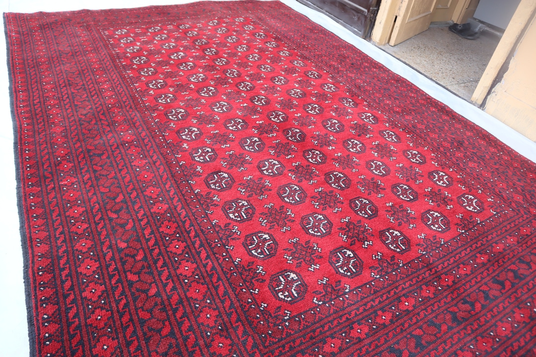 7x10 Ft Vintage Turkmen Tegap Bukhara Rug/ Afghan Handmade Wool Rug ...