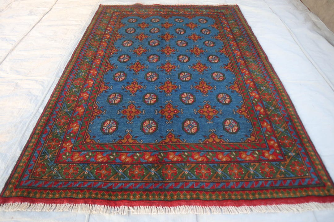 Blue Red Bokhara Rug: 4'4x6'4 Afghan Hand-knotted Wool Area Rug - Etsy