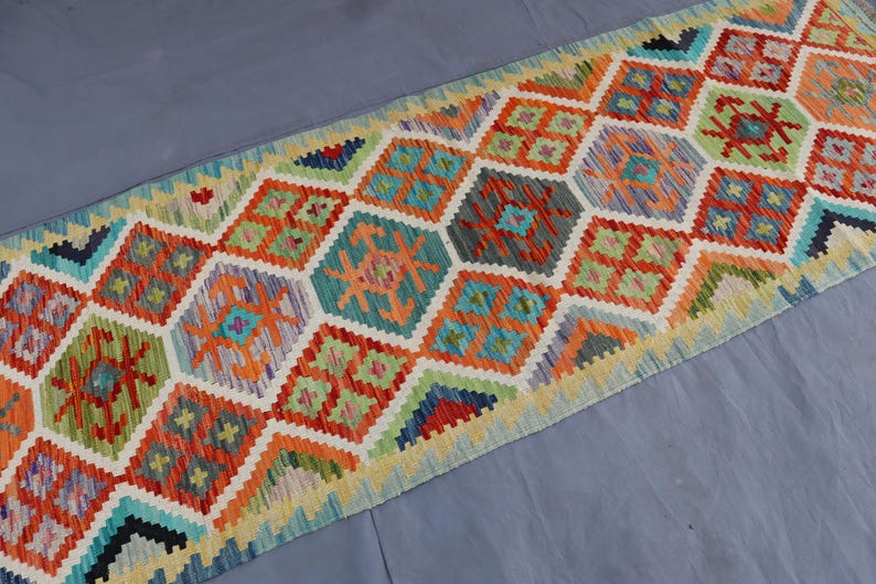 3x8 Ft Vintage Kilim Rug, Orange Tone Geometric Kilim Rug, Afghan ...