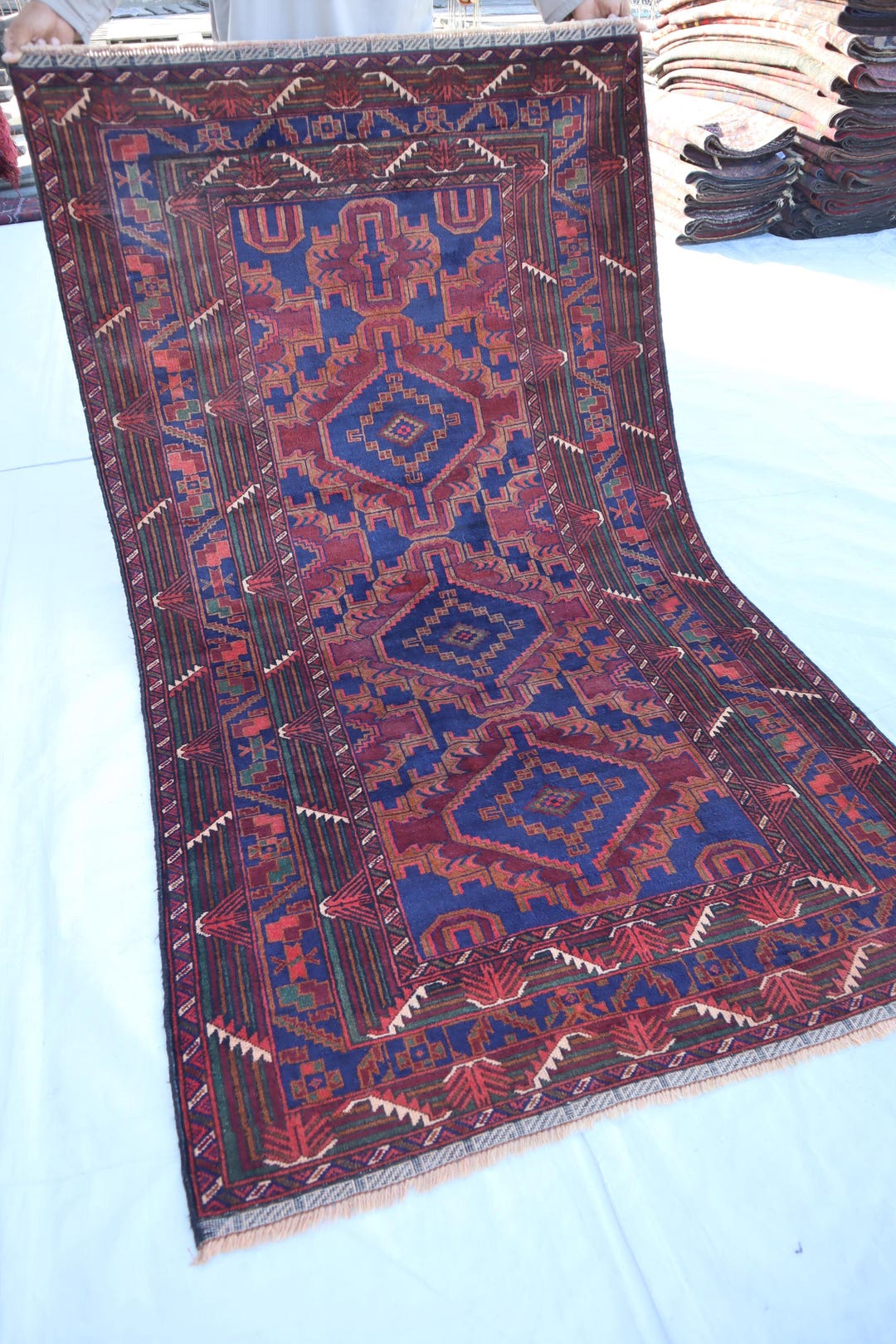 Antique Balochi Rug 3'9x6'4 Ft Afghan Handmade Wool Rug, Geometric ...