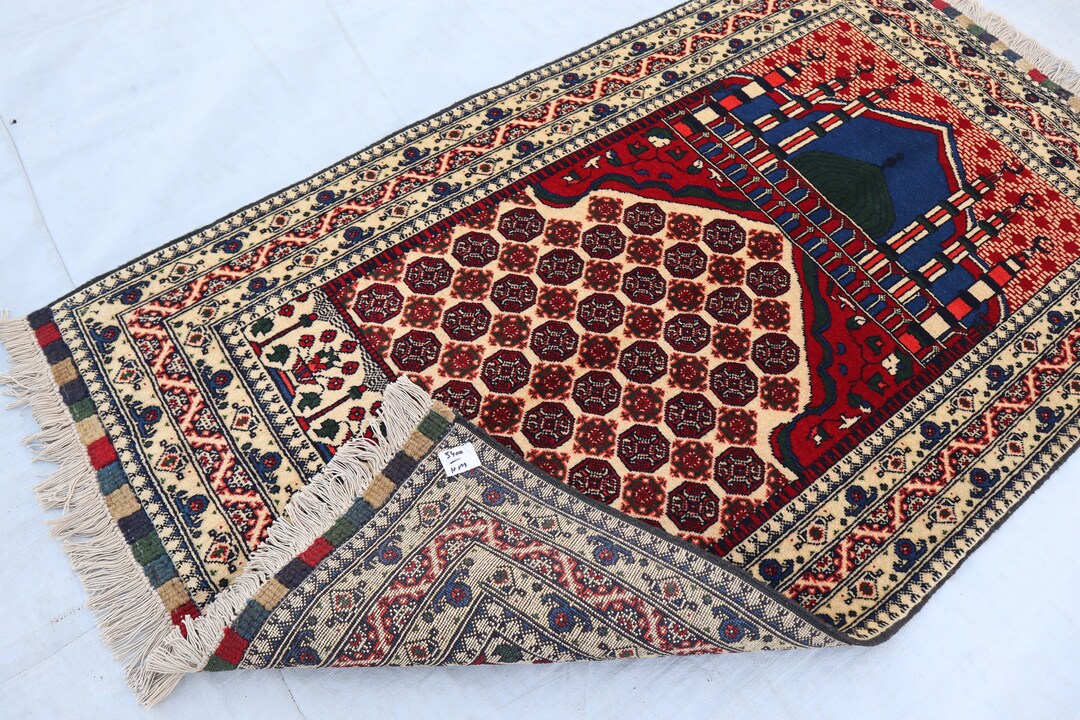 3x5 Ft Turkmen Vintage Prayer Rug • Fine Quality Afghan Hand Knotted ...