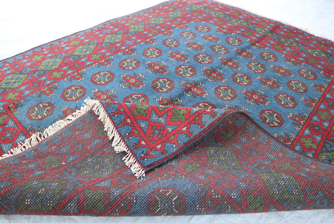 5x6'5 Ft Navy Blue Bukhara Rug- Afghan Handmade Wool Area Rug- Turkmen ...