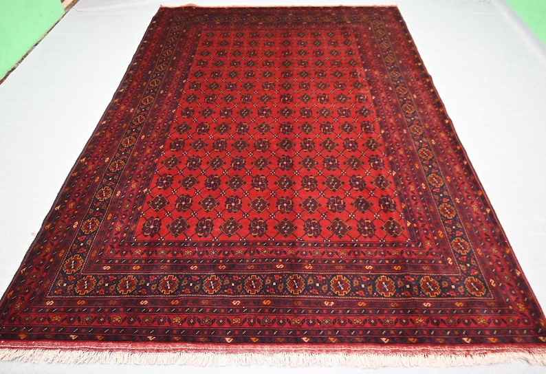 Vintage Turkmen Bokhara Rug 7'2x10'5 Ft/ Handmade Wool Rug/ Vintage Low ...