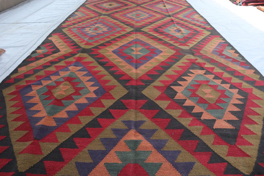 7x13'6 Large Antique Rug/ Handmade Wool Rug/ Vintage Kilim Rug ...