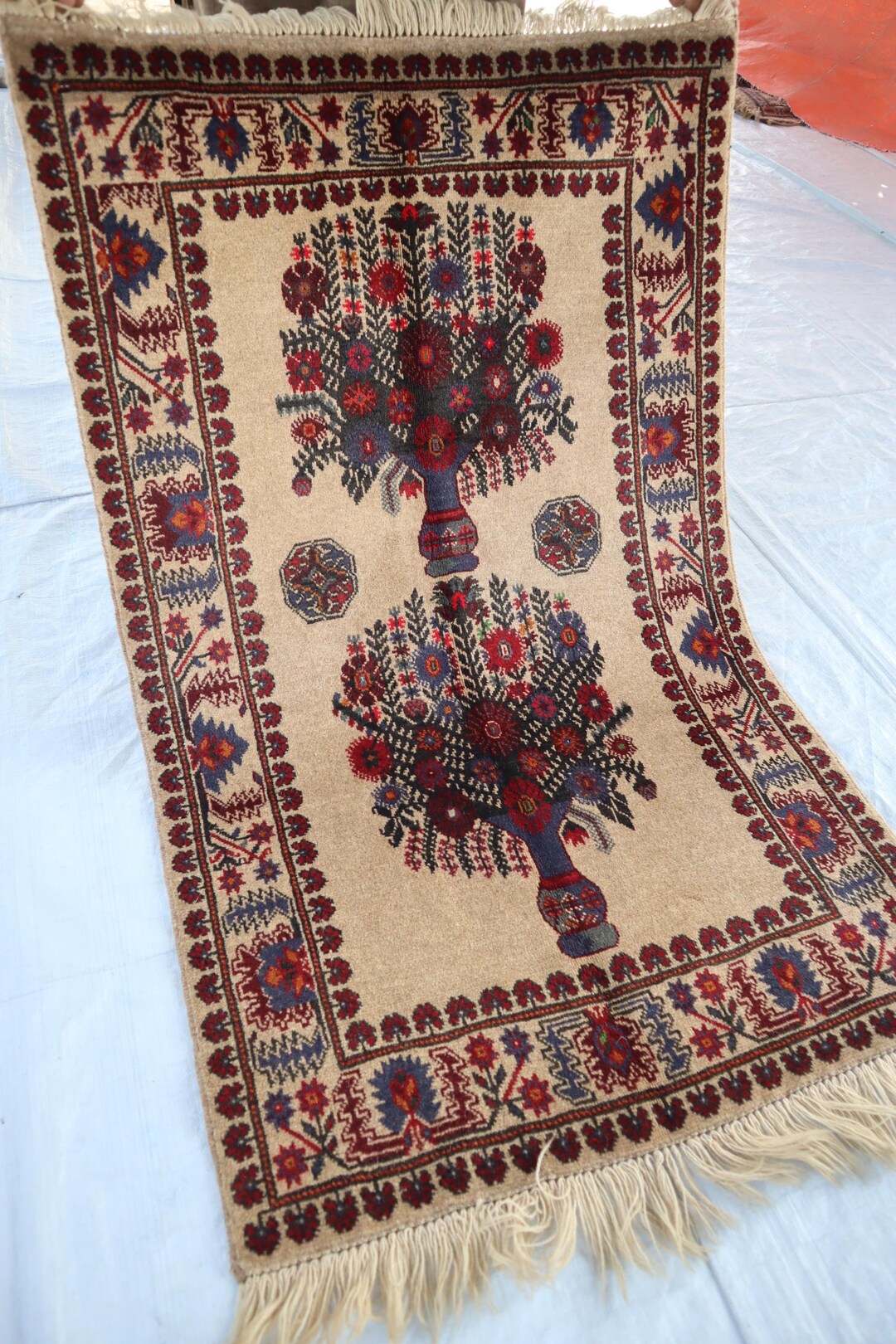 3x5 Antique Pictorial Rug, Afghan Baluchi Rug, Handmade Wool Area Rug ...