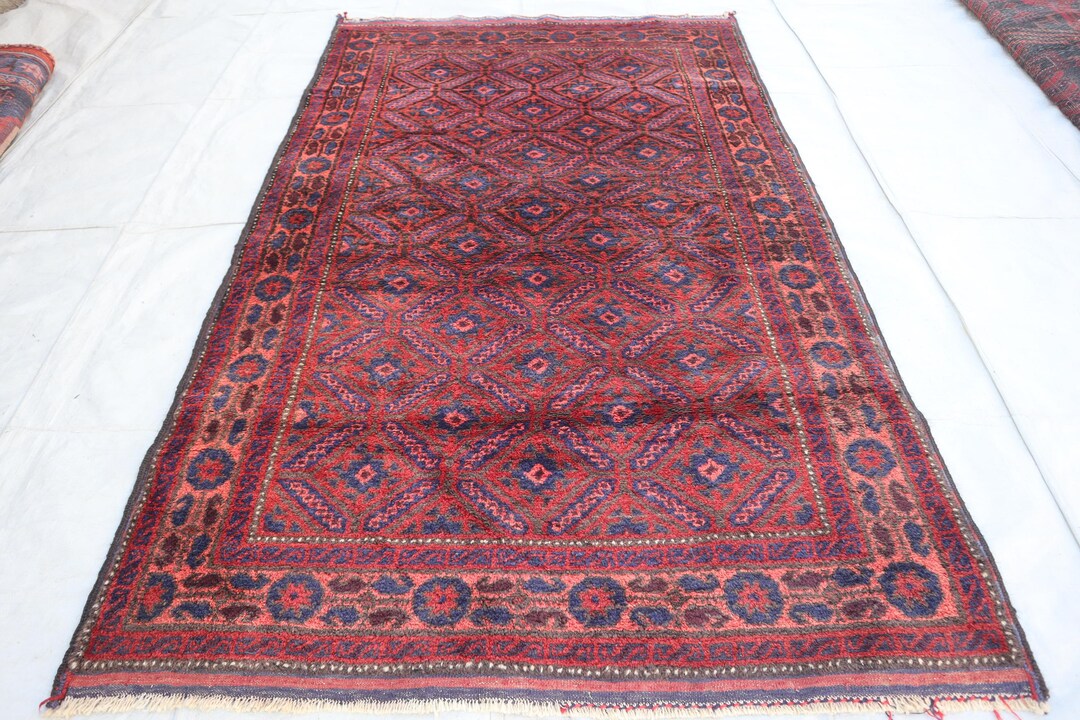 3'9x6'4 Antique Balochi Rug, Handmade Vintage Afghan Wool Rug, Afghan ...