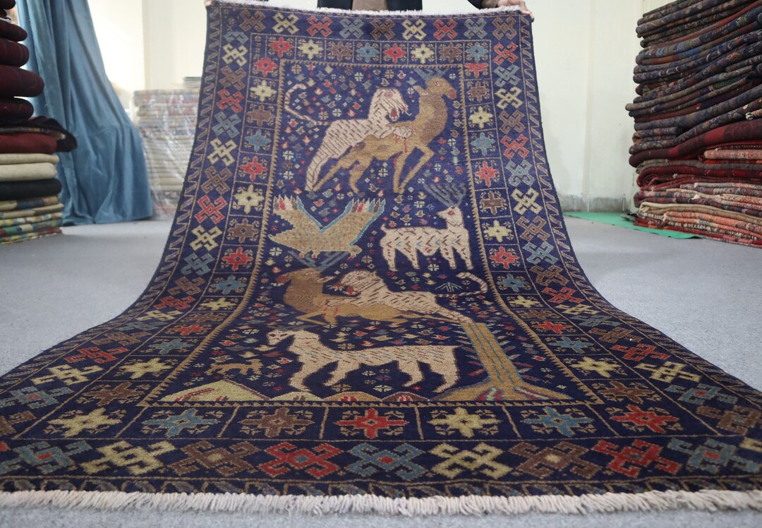 4x7 Ft Antique Pictorial Rugs, One of a Kind Rug, Antique Hunting Scene ...