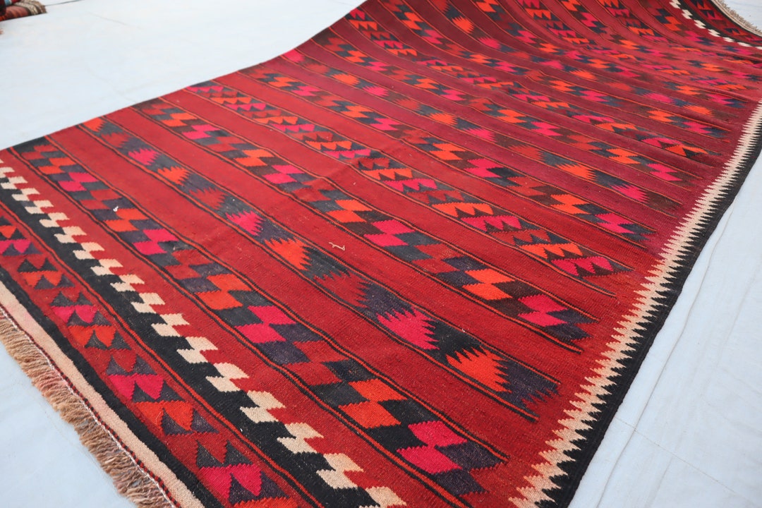 4x9 Turkmen Kilim Area Rug, Vintage Handwoven Wool Rug, Afghan ...