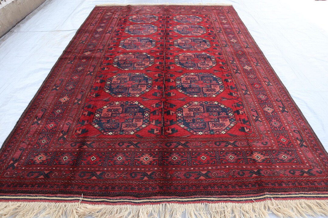 6'9 X 10'2 Ft/ Turkmen Ersari Design Bukhara Rug/ Navy Blue Turkmen ...